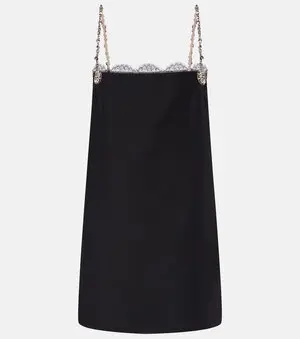 Valentino Garavani Crepe Couture Embellished Lace-trimmed Mini Dress - Black
