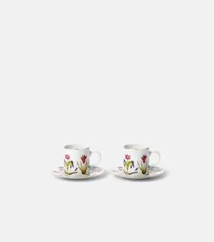 L'Objet Grand Tour Set Of 2 Espresso Cups And Saucers - Multicoloured