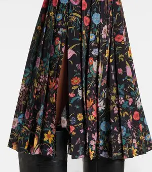 Gucci Flora Pleated Silk Midi Skirt