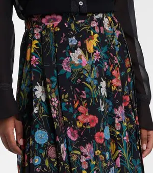 Gucci Flora Pleated Silk Midi Skirt