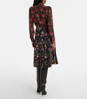 Gucci Flora Pleated Silk Midi Skirt