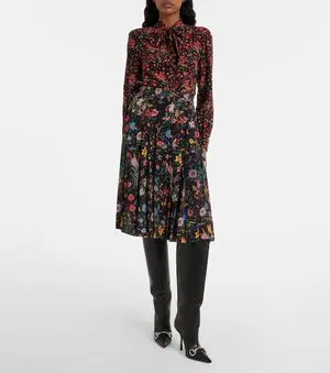 Gucci Flora Pleated Silk Midi Skirt