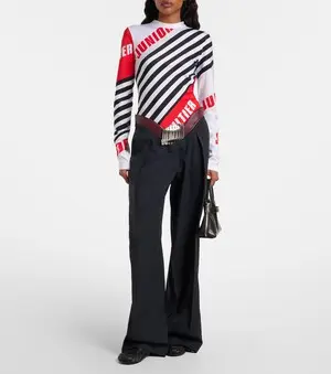 JEAN PAUL GAULTIER Leather-trimmed Wool Wide-leg Pants