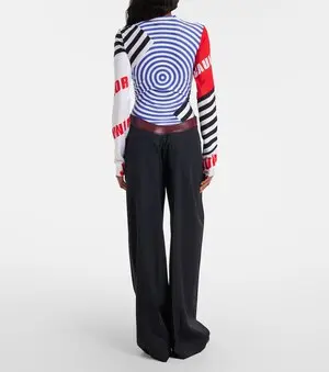 JEAN PAUL GAULTIER Leather-trimmed Wool Wide-leg Pants