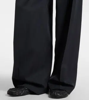 JEAN PAUL GAULTIER Leather-trimmed Wool Wide-leg Pants