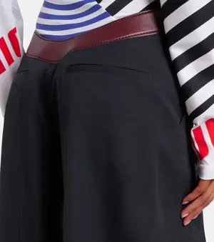 JEAN PAUL GAULTIER Leather-trimmed Wool Wide-leg Pants