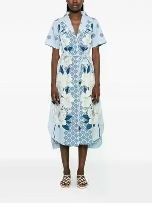 Verandah Floral Print Braided Belt Midi Dress