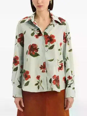 Oscar De La Renta Hibiscus Cotton Poplin Shirt