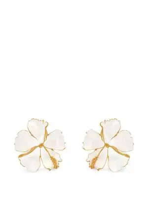 Oscar De La Renta Enamel Hibiscus Clip-on Earrings - Gold