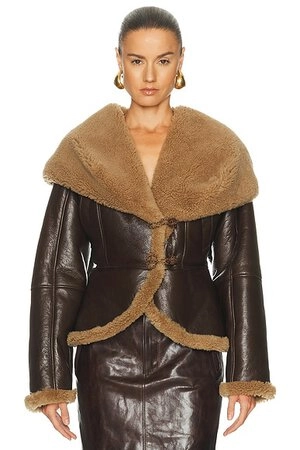 Magda Butrym Leather Shearling Hooded Jacket