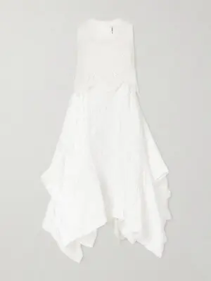 Comme Des Garçons Crochet-trimmed Cloqué Midi Dress - Neutrals
