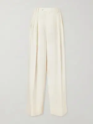 Calvin Klein Alexandra Pleated Wide-leg Wool Trousers - Neutrals