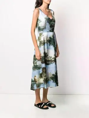 Comme Des Garçons Landscape Print A-line Dress