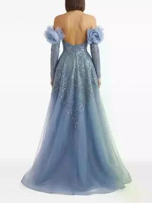 GATTINOLLI BY MARWAN Gattinoli Marwan Off-shoulder Sequin Gown With Floral Appliqu