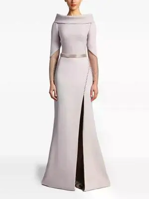 GATTINOLLI BY MARWAN Off-the-shoulder Mermaid Gown With Crystal Embellishments And Side Slit