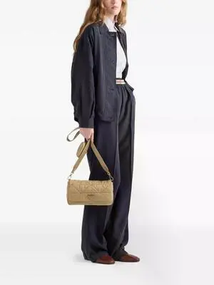Prada Padded Re-nylon Shoulder Bag With Enamel Triangle Logo - Neutrals