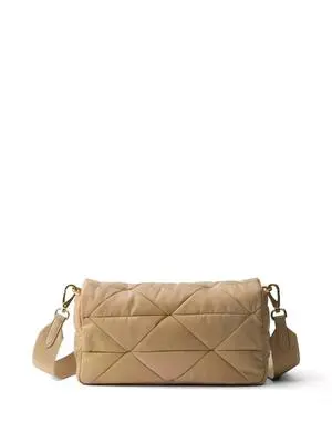 Prada Padded Re-nylon Shoulder Bag With Enamel Triangle Logo - Neutrals