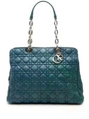 Dior Lambskin Cannage Soft Zipped Lady Shopping Tote Bag - Blue