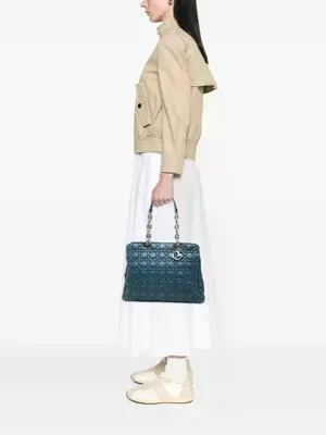 Dior Lambskin Cannage Soft Zipped Lady Shopping Tote Bag - Blue