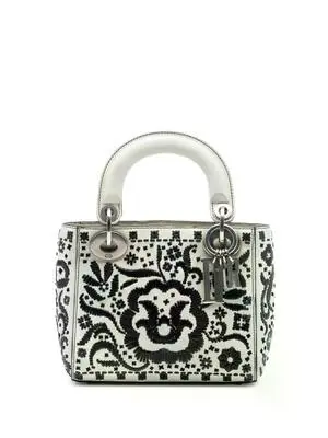 Dior Mini Lady Satchel With Embroidered Calfskin - White