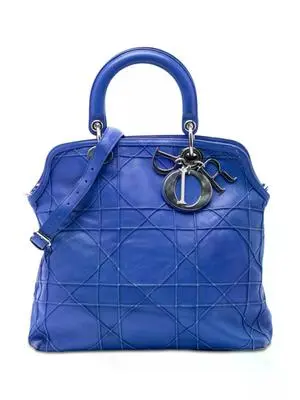 Dior Christian Dior Lambskin Cannage Granville Satchel Blue
