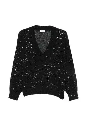 Brunello Cucinelli Sequin Embellished V-neck Sweater