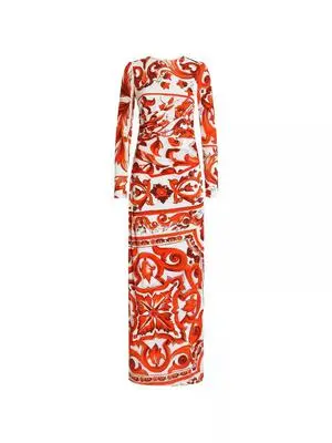 Dolce & Gabbana Majolica-print Organzine Long Dress - Orange