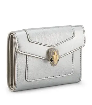 BVLGARI Metallic Leather Serpenti Forever Compact Wallet - Silver