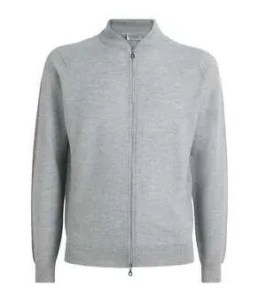 John Smedley Merino Wool Textured Zip-up Cardigan - Grey