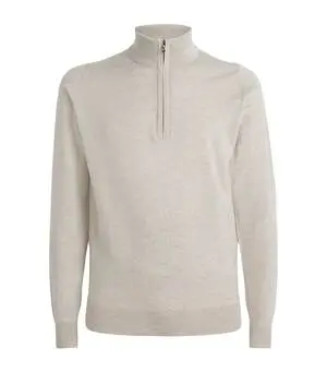 John Smedley John Smedley Merino Wool Quarter-Zip Sweater Beige