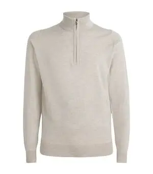 John Smedley Merino Wool Quarter-zip Sweater - Beige