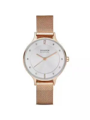 Skagen Anita Lille 30mm Rose Gold Tone Mesh Watch - Silver