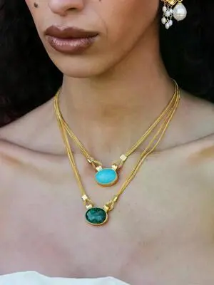 OTTOMAN HANDS Daphne Turquoise Pendant Necklace - Gold