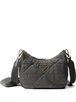 Prada Prada Padded Re-Nylon Shoulder Bag With Enamel Triangle Logo Grey