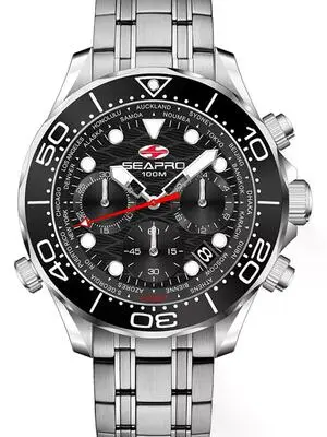 SEAPRO Chronograph Watch With World Time Bezel - Black