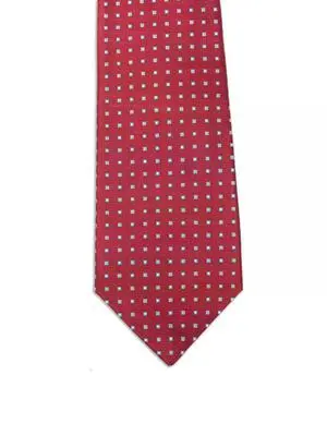 Kiton Geometric Print Silk Neck Tie - Red