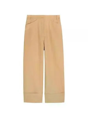 Another Tomorrow Khaki Concealed Front Fastening Belt Loops Wide Leg Trousers