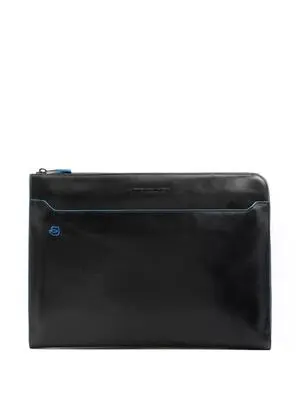 PIQUADRO Stow-away Handle Leather Clutch Bag - Black