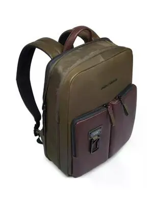 PIQUADRO Expandable Leather Backpack With Zip-fastening - Green