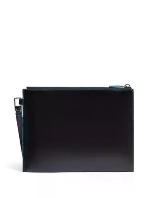 PIQUADRO Leather Clutch Bag With Logo Plaque