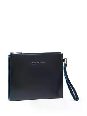 PIQUADRO Leather Clutch Bag With Logo Plaque