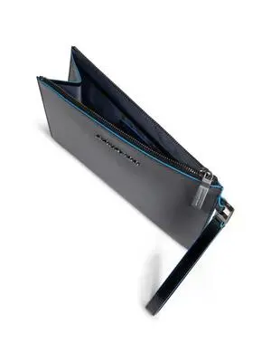 PIQUADRO Leather Clutch Bag With Logo Plaque