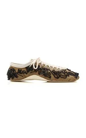 Dries Van Noten Embroidered Twill Ballerina Sneaker - Brown