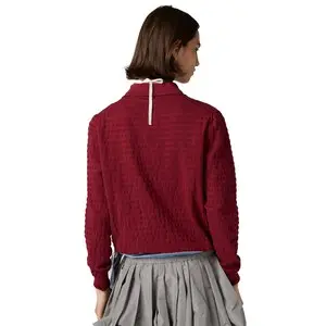 Miu Miu V-neck Cotton Sweater With Piqué Motif - Amaranth Red