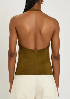 Stouls Halterneck Stretch-suede Top - Bronze