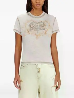 DIESEL® Rhinestone Embellished Burnout Effect T-shirt - Neutrals