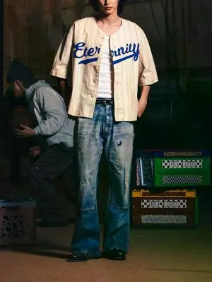 SAINT MXXXXXX Pinstripe-pattern Baseball Shirt