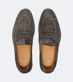 Brunello Cucinelli Woven Suede Penny Loafers - Grey