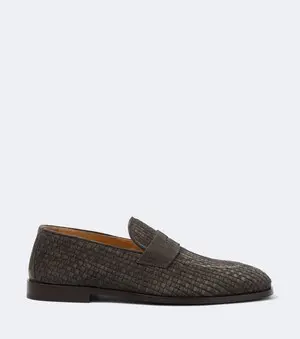 Brunello Cucinelli Woven Suede Penny Loafers - Grey