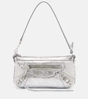 Balenciaga Le City Metallic Leather Shoulder Bag - Silver
